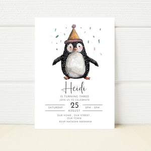 Editable Penguin Birthday Boy Party Invitation Invite Printable Digital ...