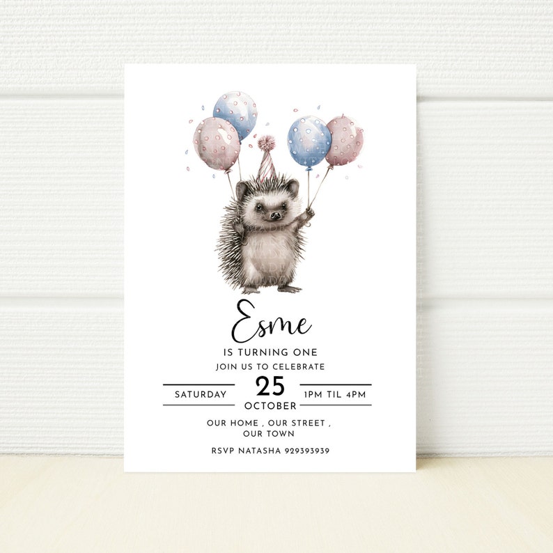 Editable Hedgehog Birthday Party Invitation Phone Digital E Invitation ...