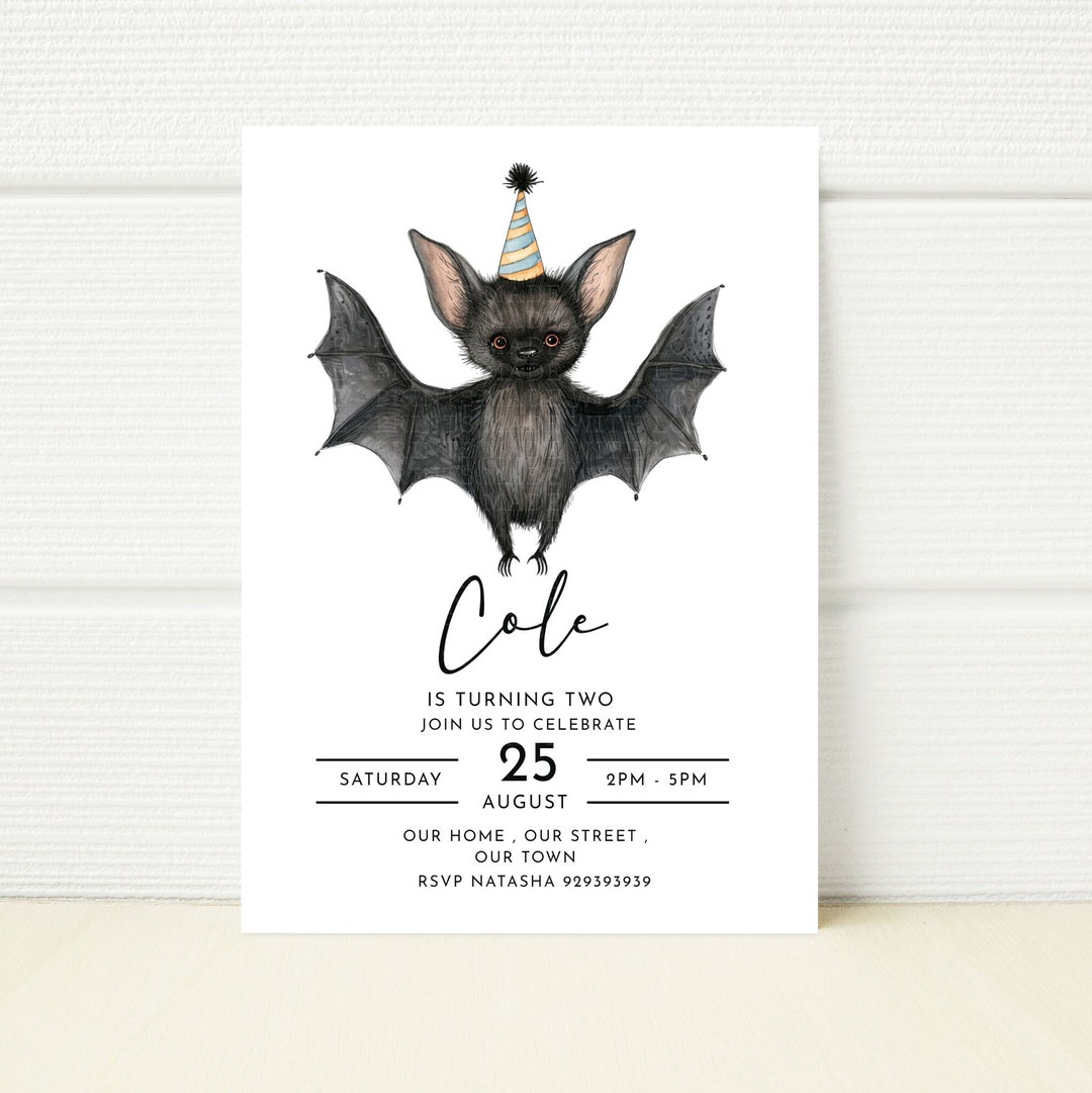 Editable Bat Birthday Party Woodland Invite Wild Phone Digital E ...