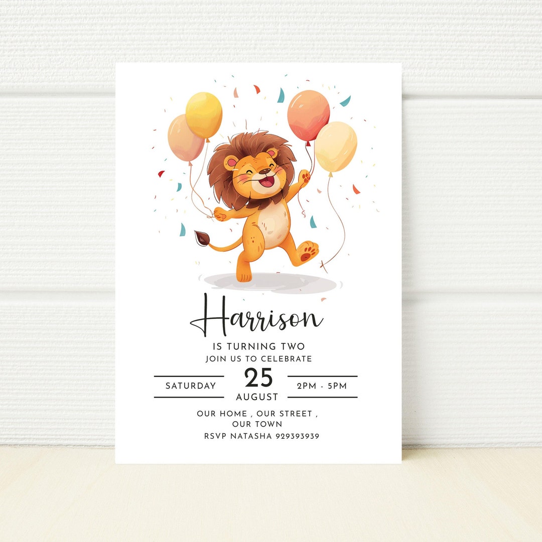 Editable Lion Birthday Party Invitation Wild Party Jungle Zoo Boys ...
