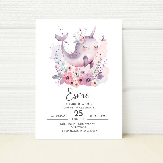 Narwhal Whale Invitation Template