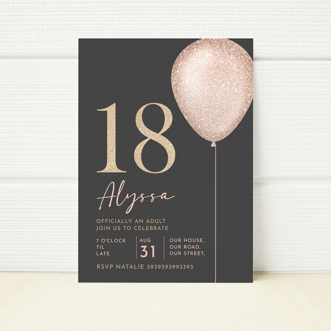 Editable 18th Birthday Party Invitation Minimalist Rose Gold Printable ...