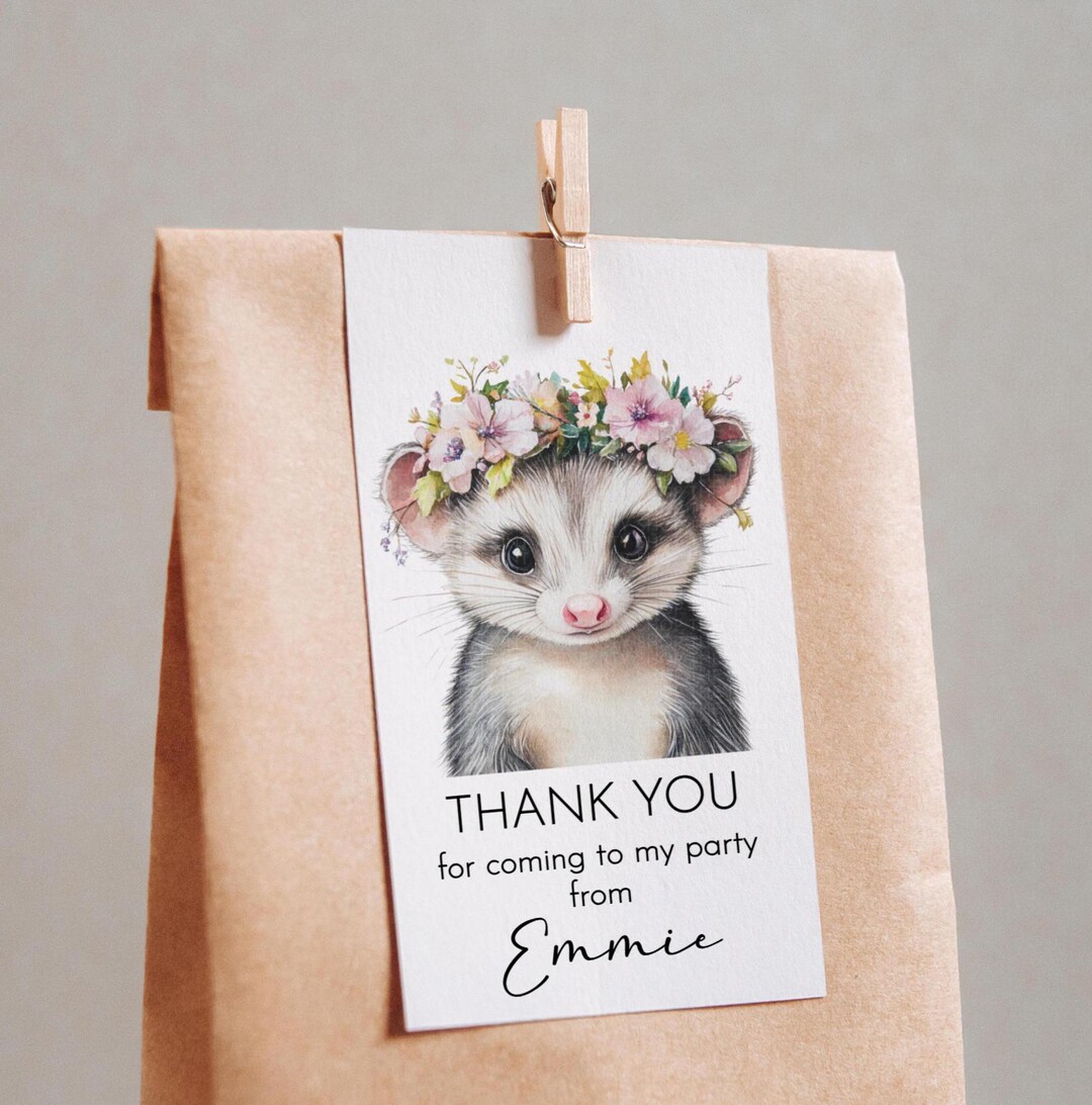 Opossum Birthday Party Editable Thank You Favor Tag Label Favour ...