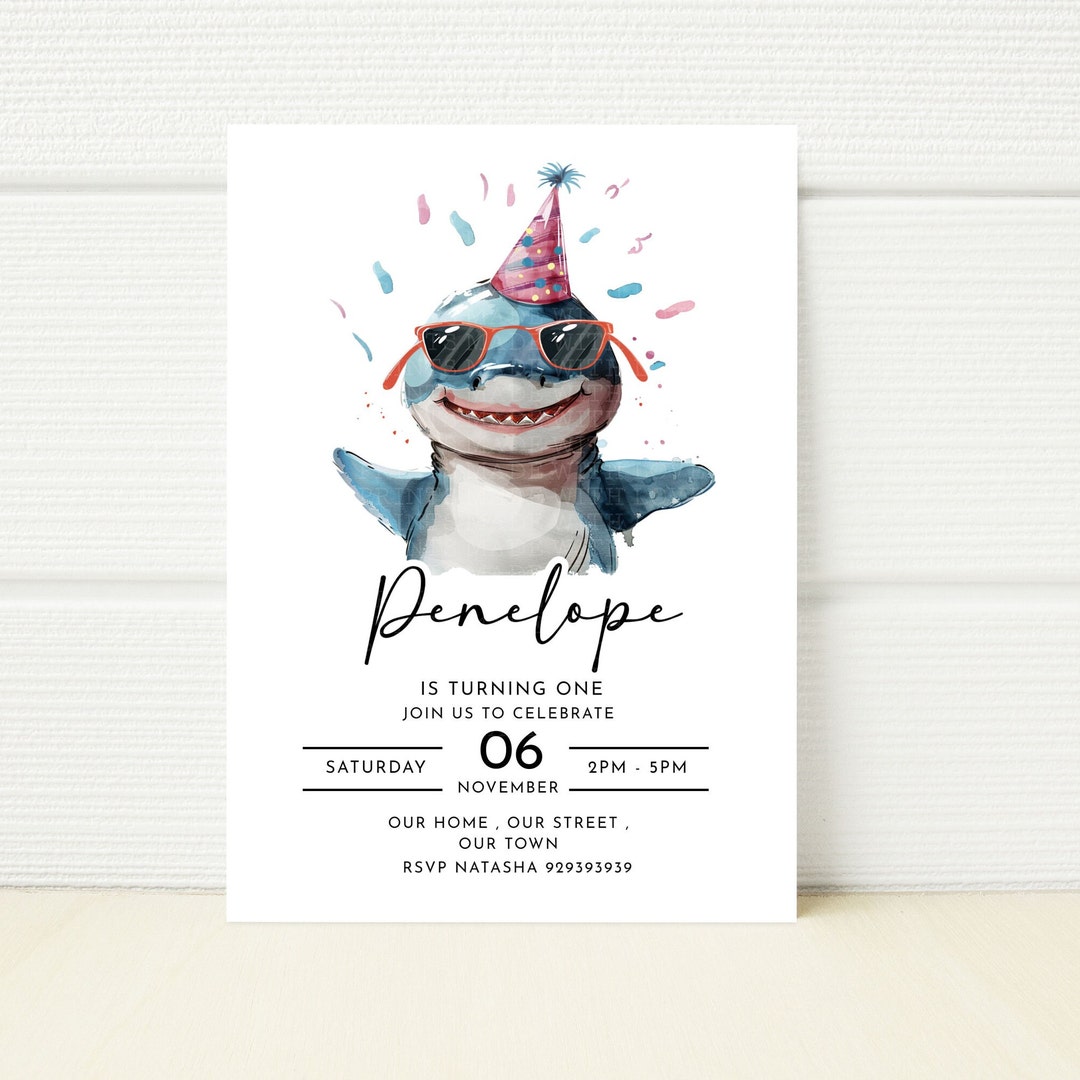 Editable Shark Birthday Party Invitation Template Wild Phone Digital E ...