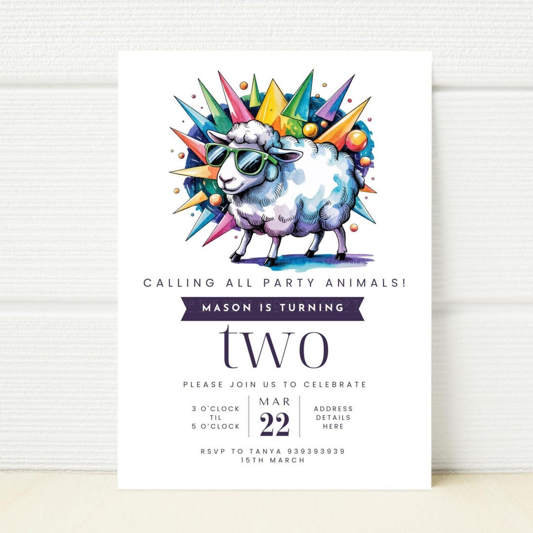 Rave Sheep Farm Disco Rainbow Birthday Invitation Canva Editable ...