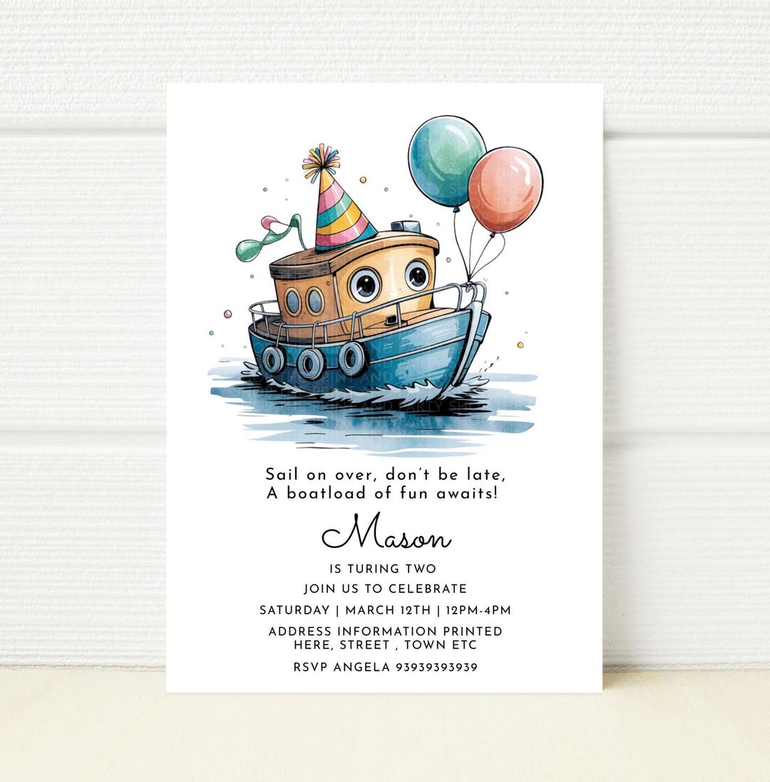 Editable Boat Birthday Party Invitation Template Transport Birthday ...