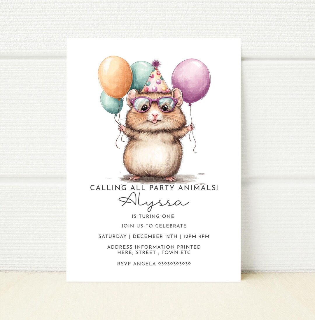Hamster Birthday Party Invitation Editable Invite Template Digital E ...