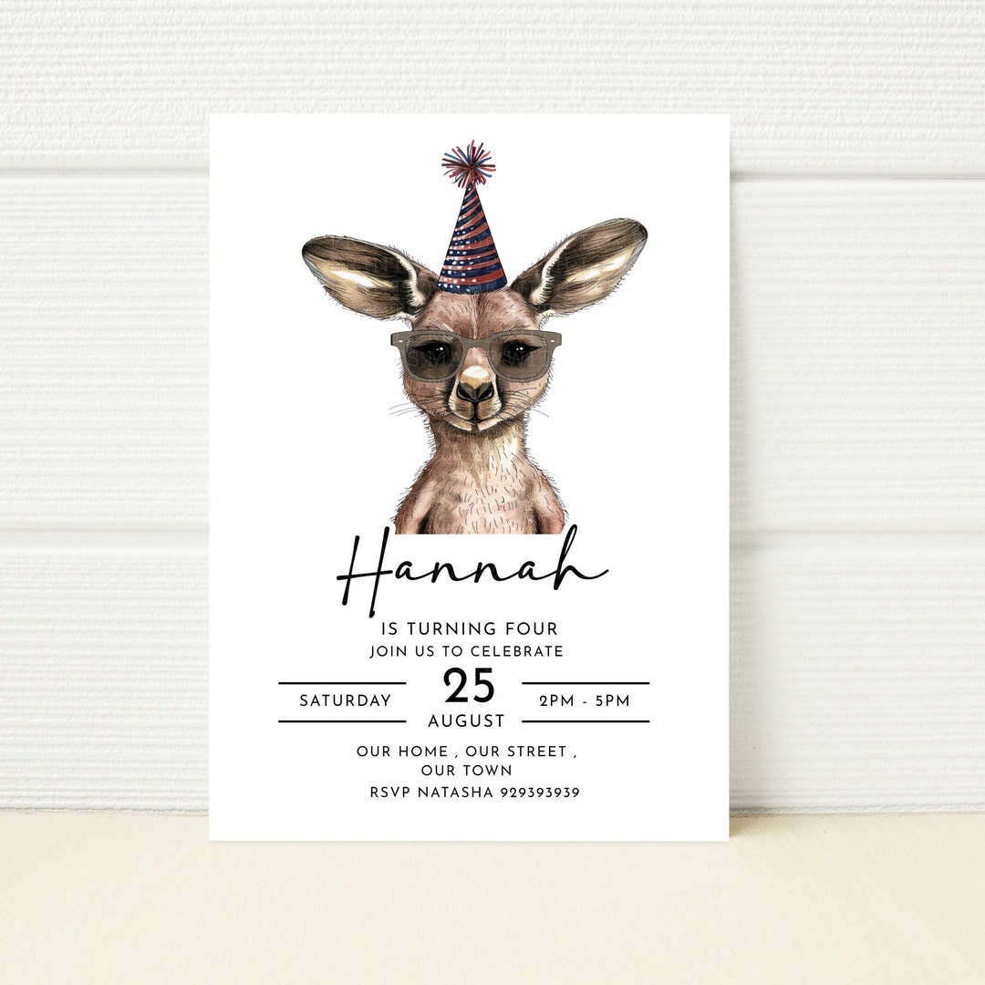 Editable Kangaroo Birthday Party Invite Wild Phone Digital E Invitation ...
