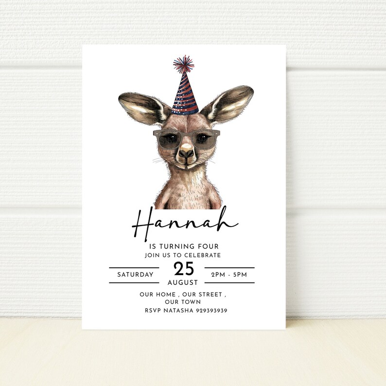 Editable Kangaroo Birthday Party Invite Wild Phone Digital E Invitation ...