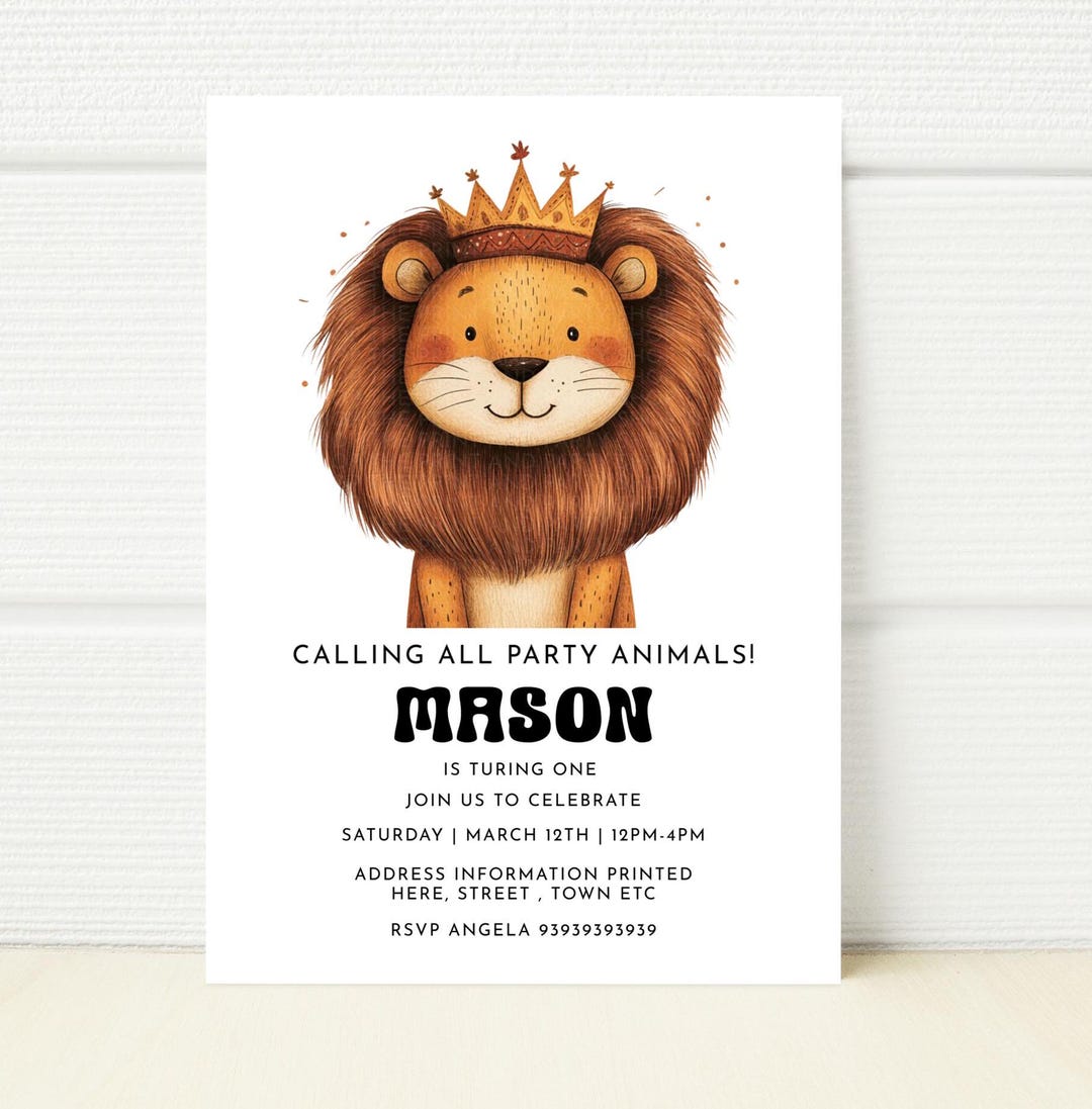 Lion Birthday Invitation, Jungle Party, Editable Digital Invite - Etsy