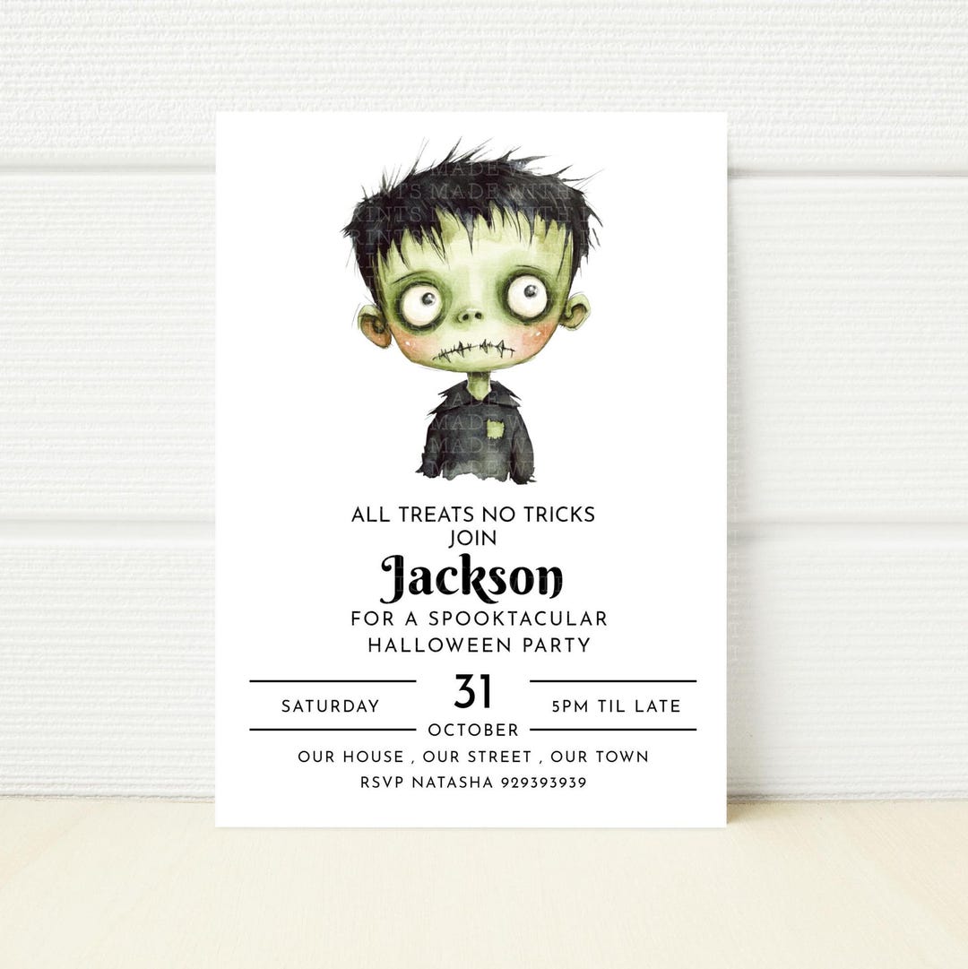 Frankenstein Monster Halloween Birthday Party Invitation Boy Digital ...