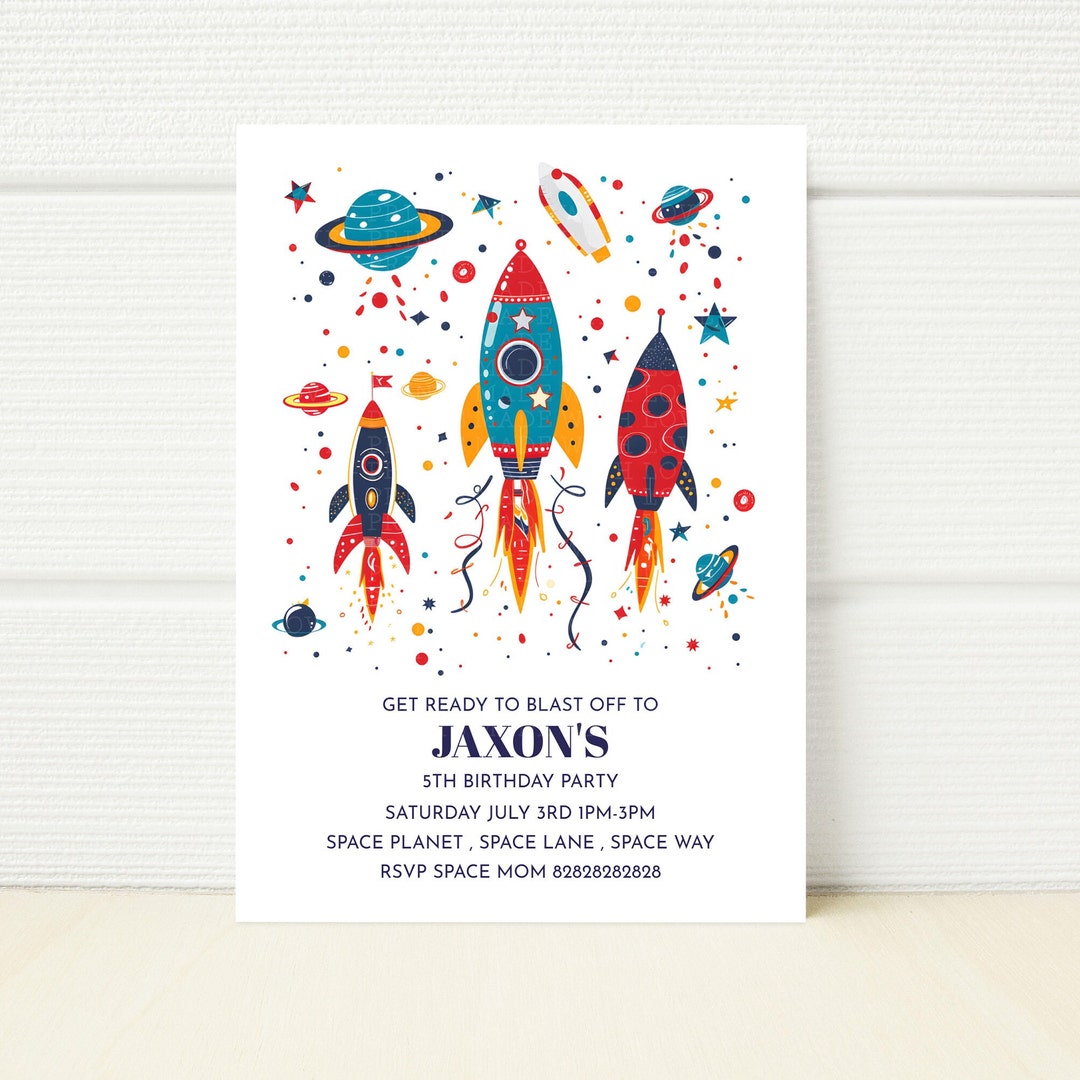 Editable Space Rockets Invitation Galaxy Party Invite Birthday Boy Girl ...