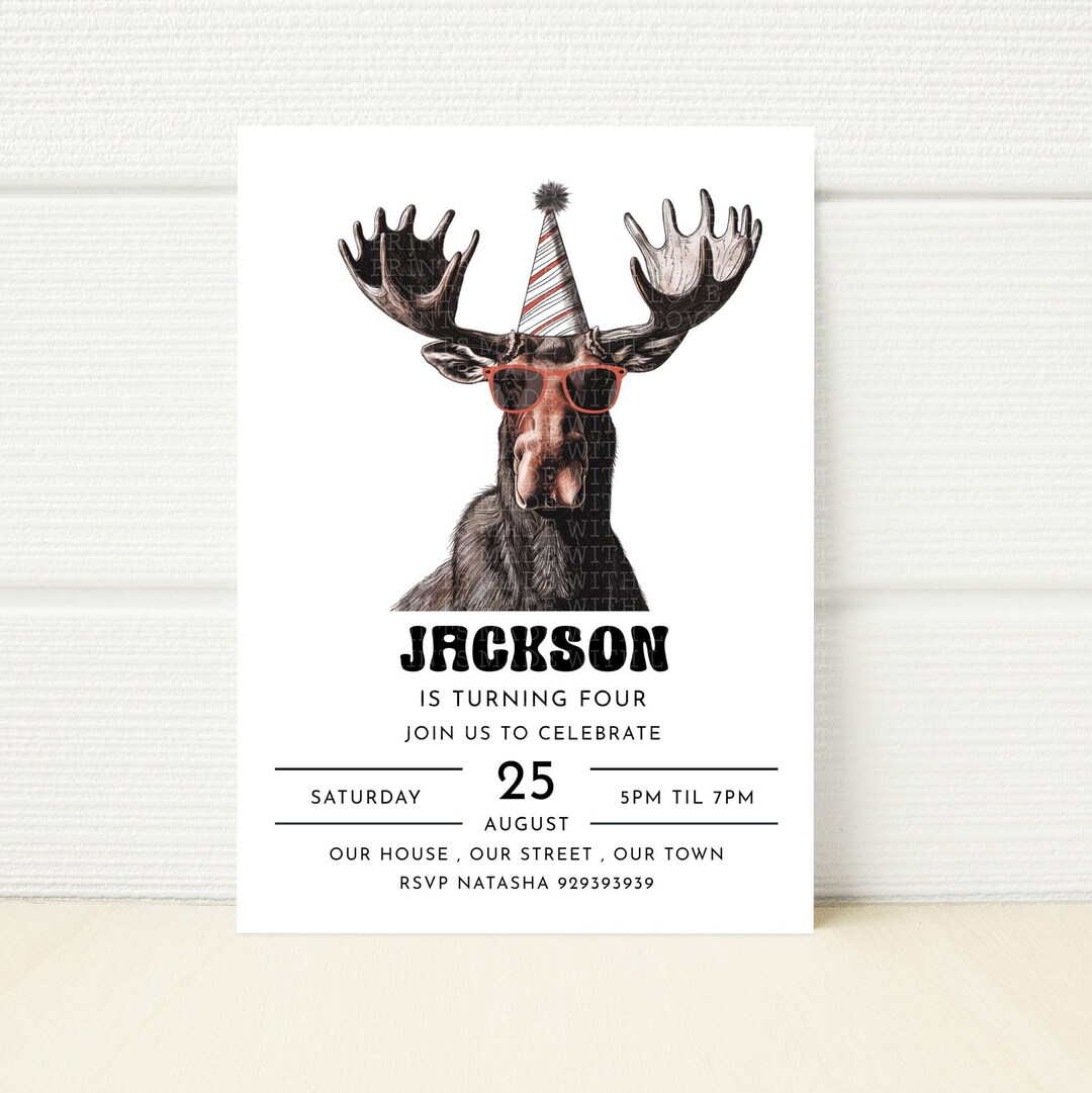 Moose Birthday Party Template Editable Template Invite Wild Jungle ...