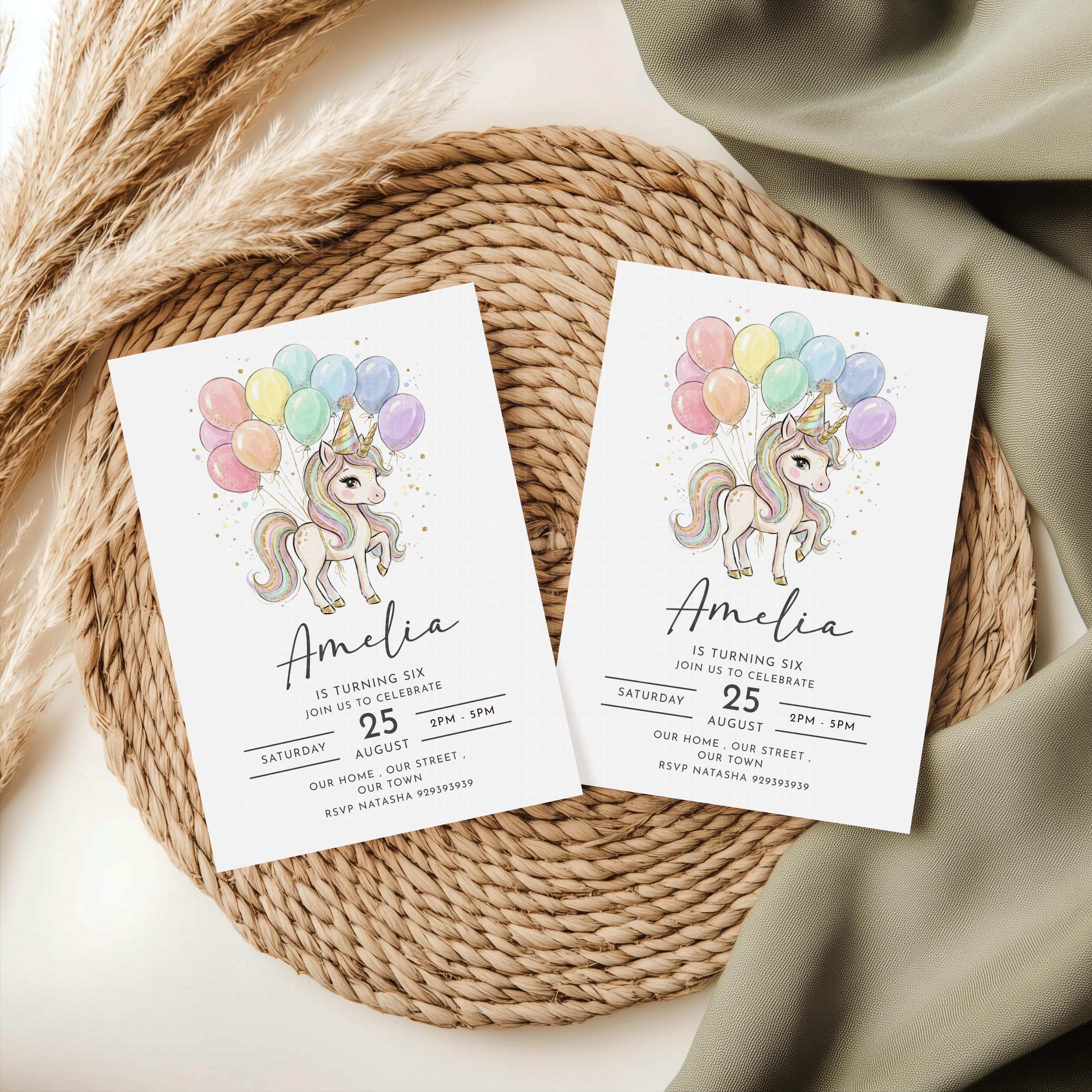 Editable Rainbow Unicorn Birthday Invitation, Magical Themed (digital ...