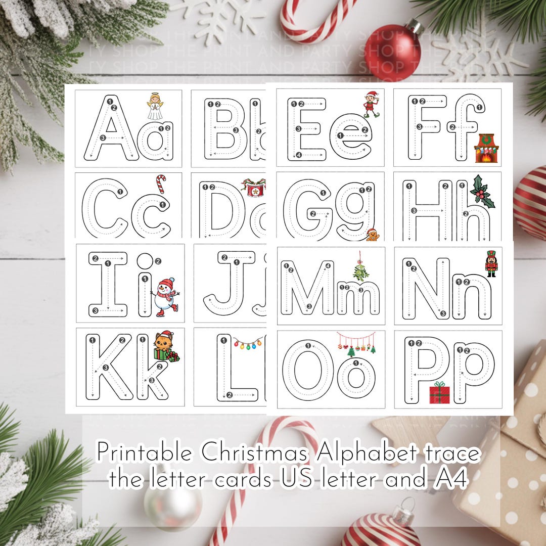 Christmas Alphabet Traceable Letter Flash Cards Instant Download PDF ...