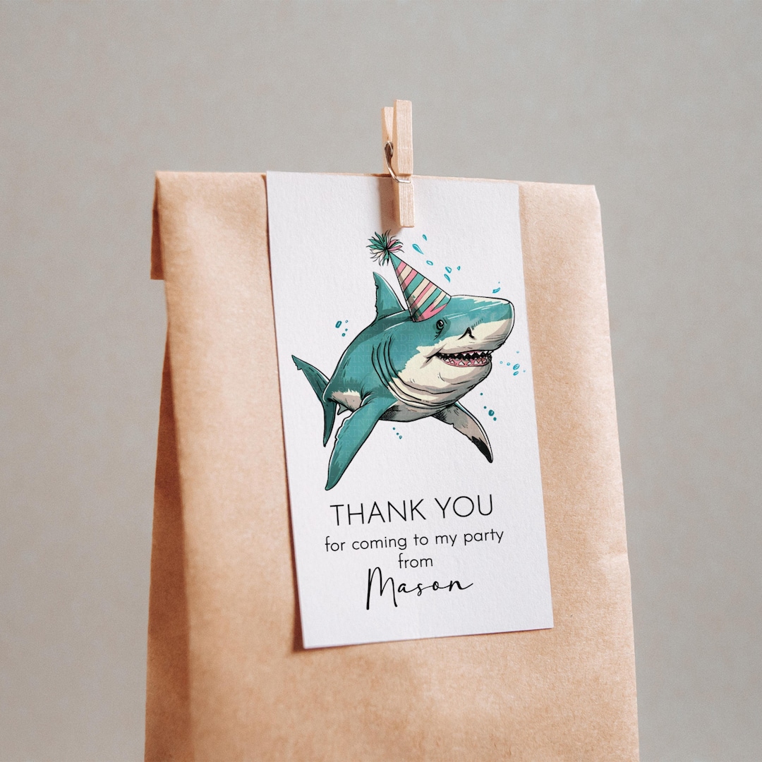 Editable Shark Birthday Party Thank You for Coming Gift Tags Favour ...