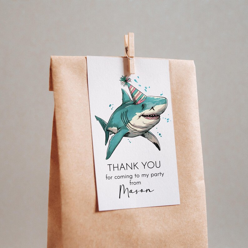 Editable Shark Birthday Party Thank You for Coming Gift Tags Favour ...