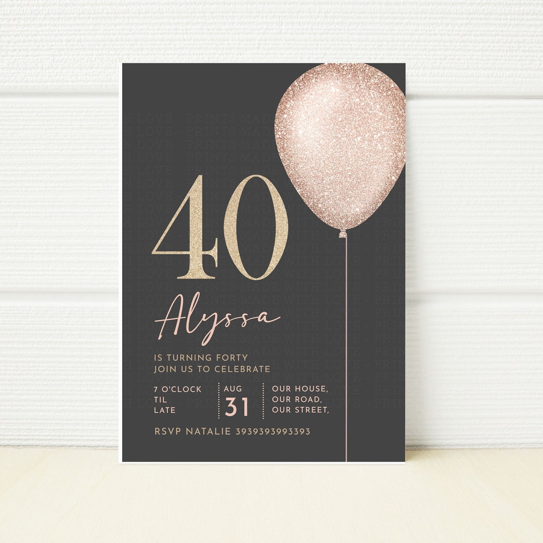 Editable 40th Birthday Party Invitation Minimalist Rose Gold Printable ...