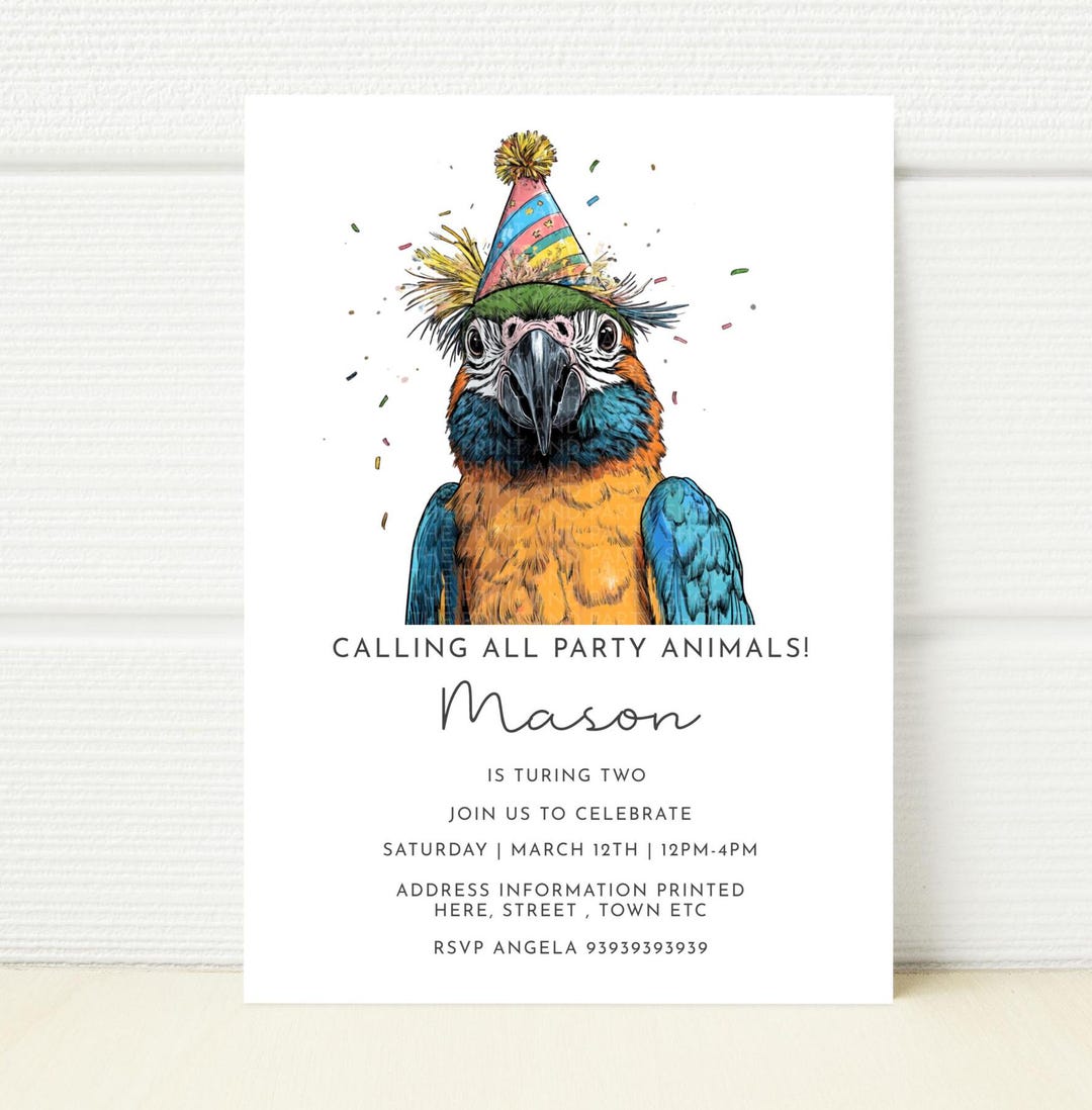 Parrot Birthday Invitation, Cute Wild Birds Party (digital, Editable ...