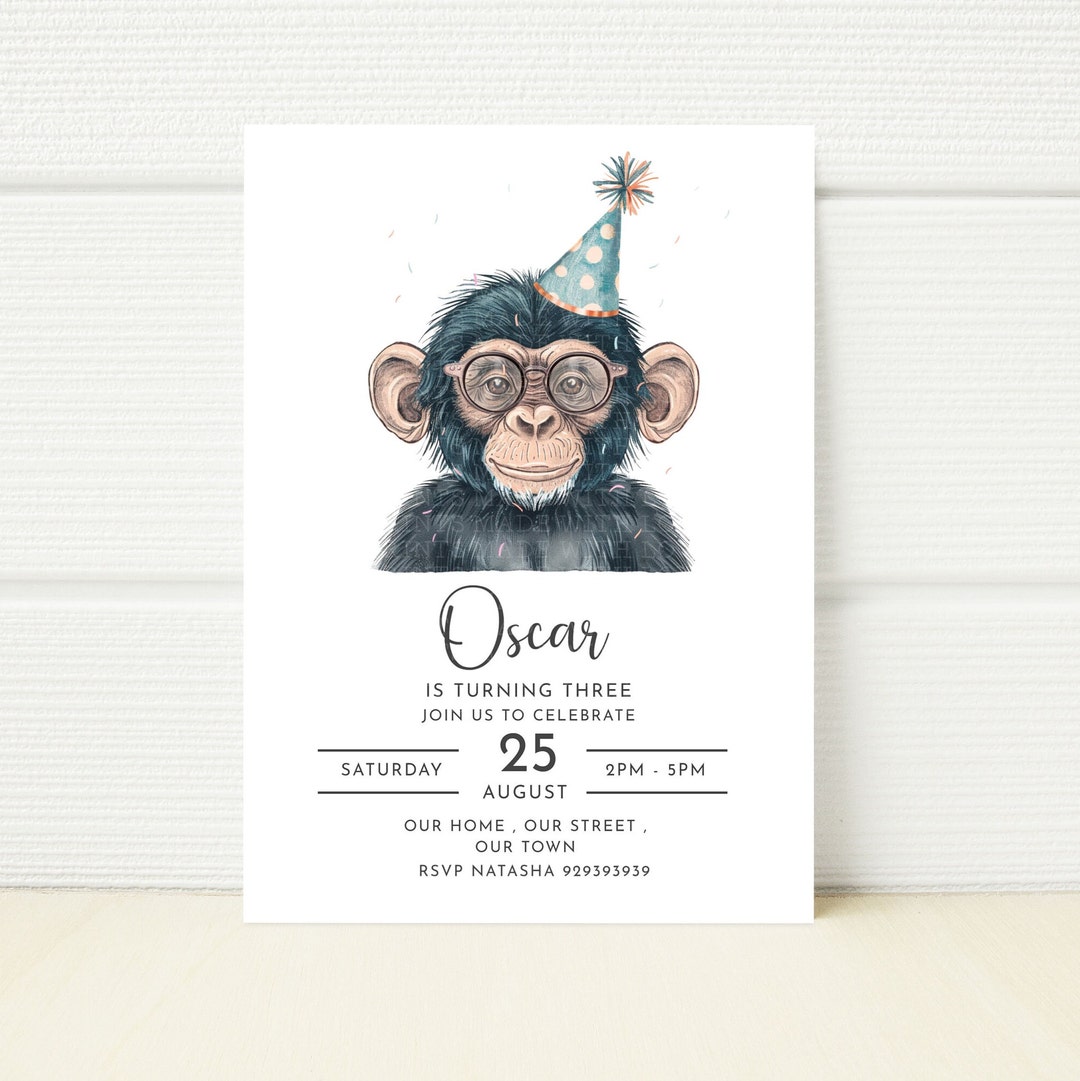 Cheeky Monkey Glasses Birthday Party Invitation Invite Printable ...