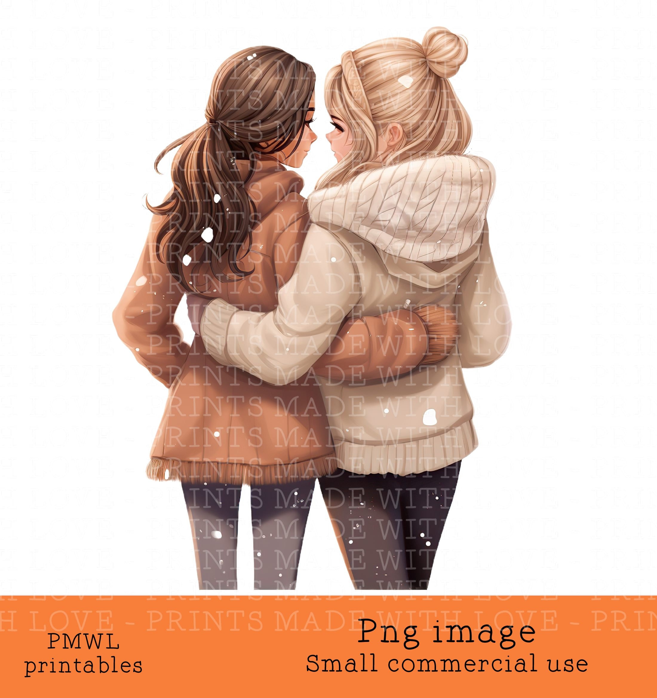 Best Friends Clipart PNG: Brunette & Blonde, Winter Theme (digital File ...