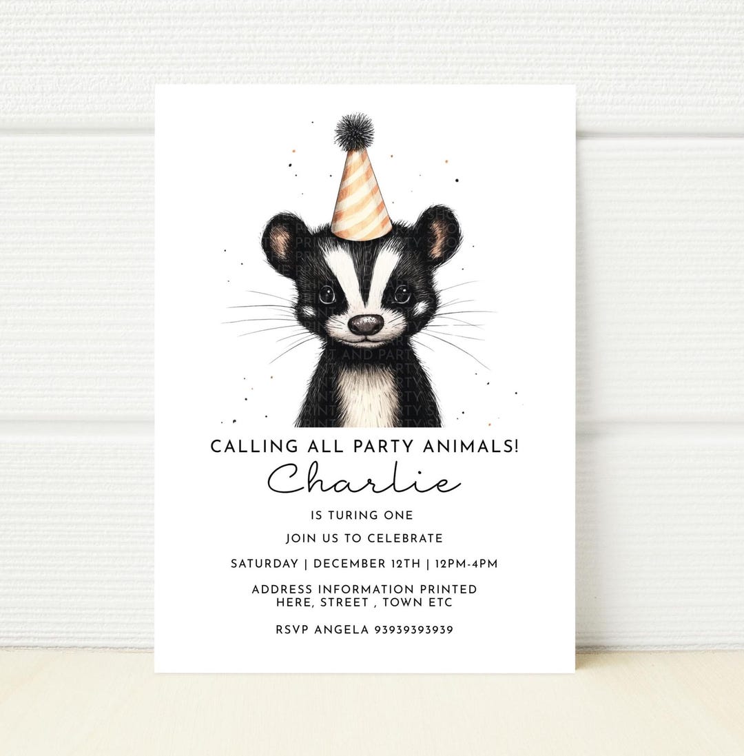 Editable Skunk Invite Birthday Party Woodland Pet Phone Digital E ...