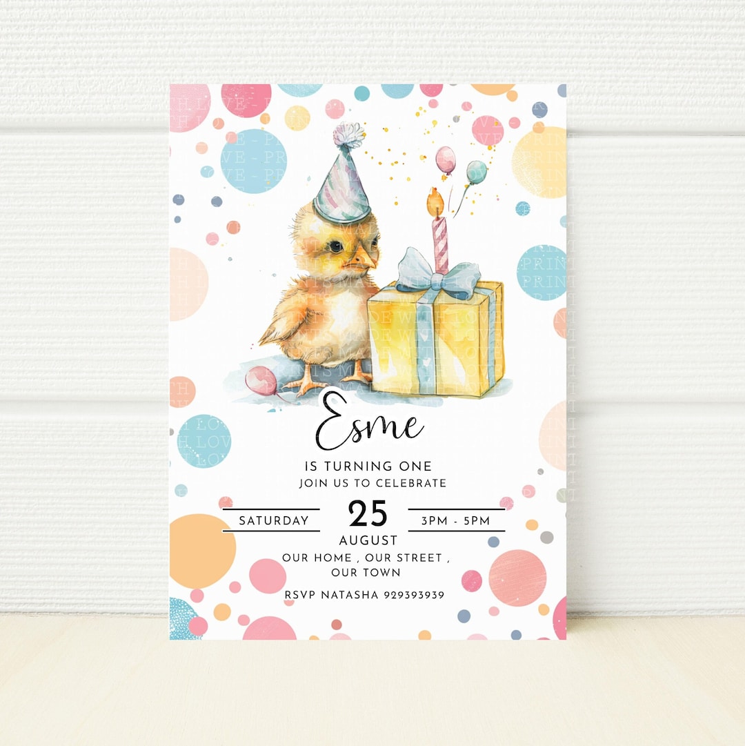 Editable Baby Chick Birthday Invitation 1st Birthday Farm Party First ...