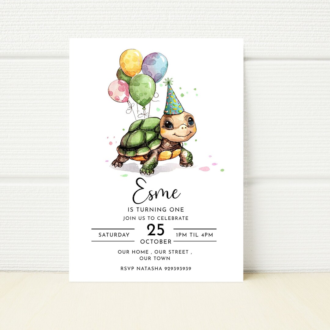 Editable Tortoise Birthday Party Invitation Phone Digital E Invitation ...