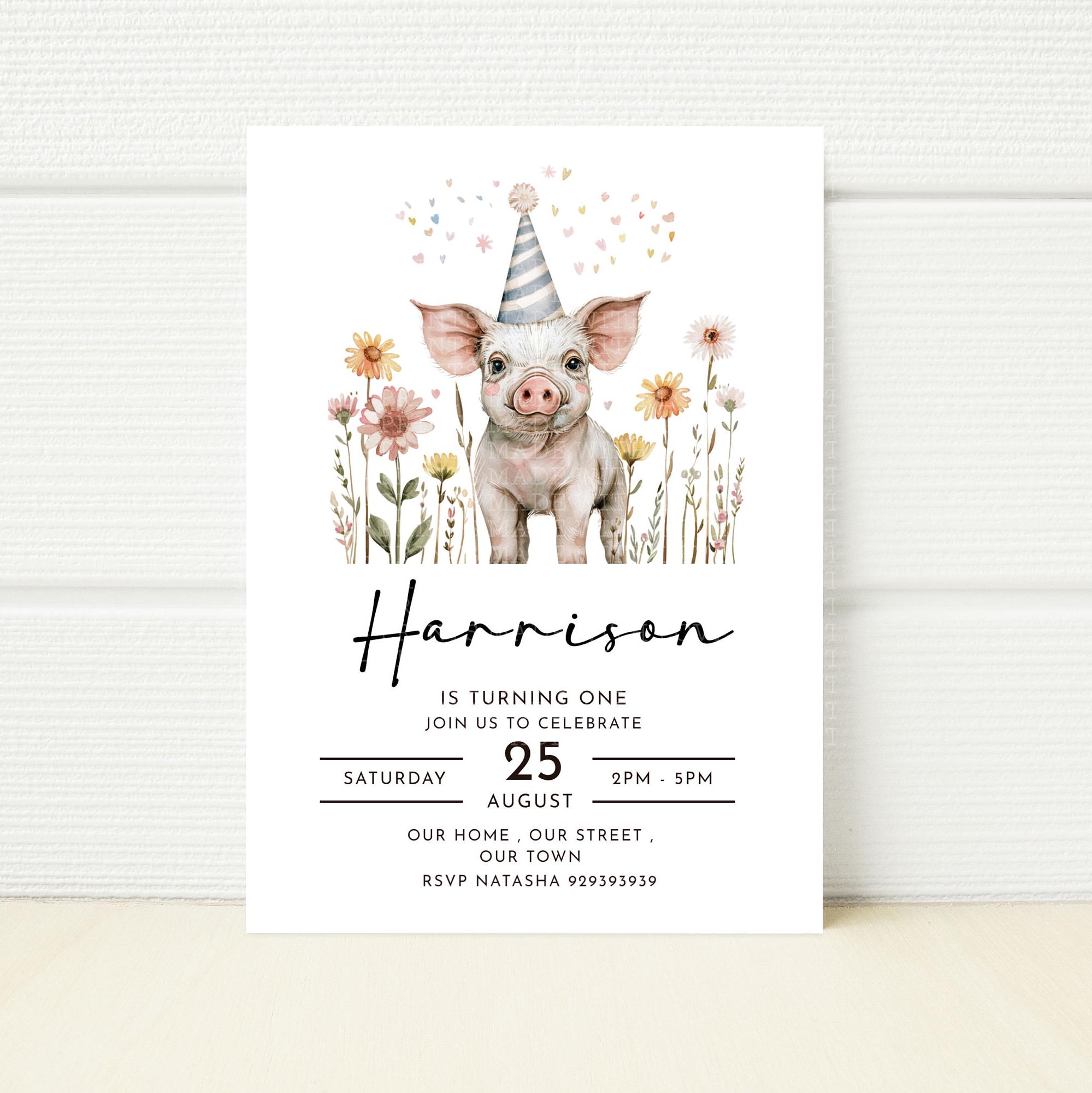Editable Cute Pig Birthday Invitation Down on the Farm Party Printable ...