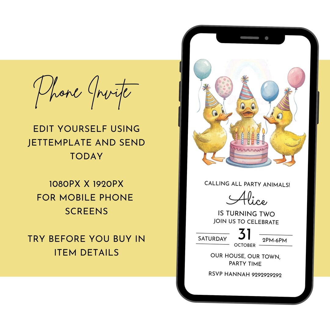 Yellow Ducks Birthday Party Invitation Party Invite Picture Message ...