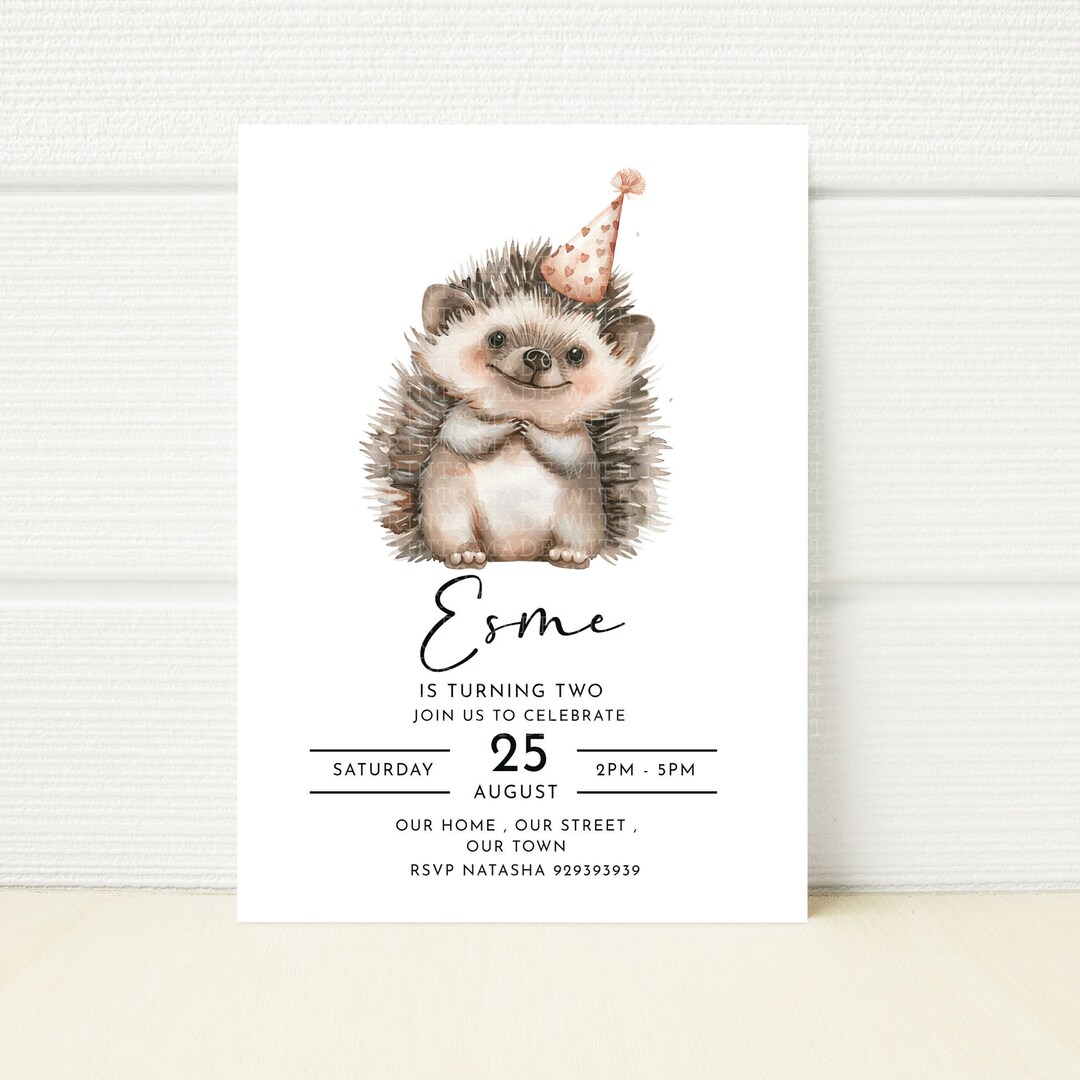 Editable Hedgehog Birthday Invitation Winter Party Invite Digital ...