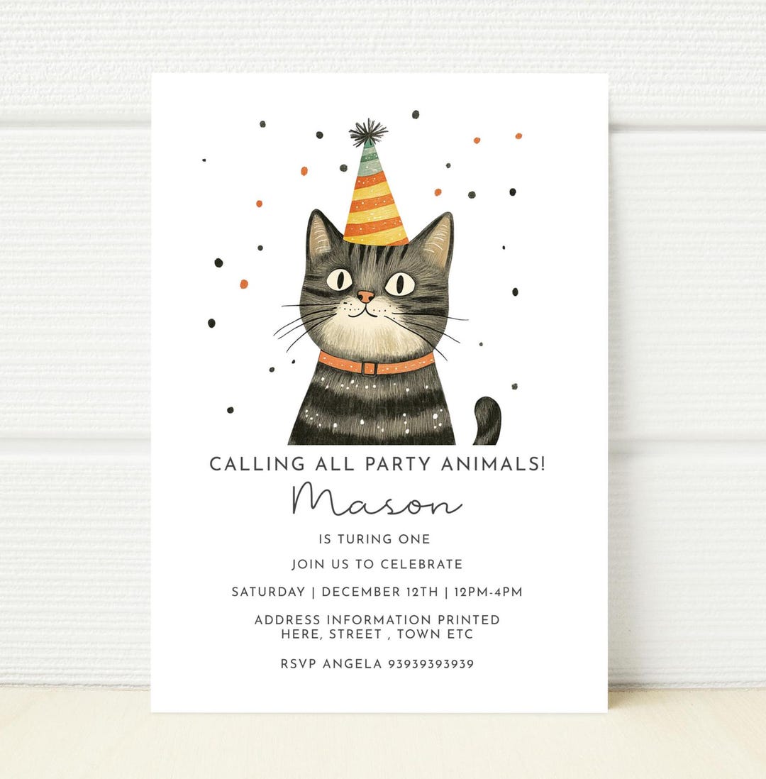 Editable Cat Birthday Party Invitation Digital Invite Pet Shop Kitten ...
