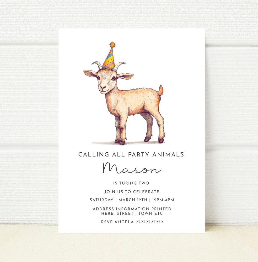Goat on the Farm Birthday Invitation Goat Invite Template Editable ...