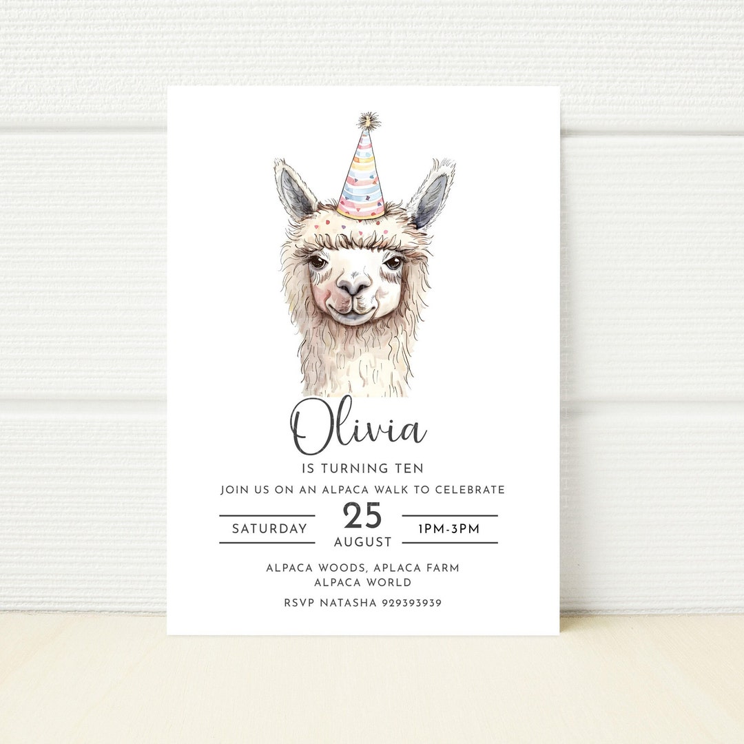 Alpaca Birthday Party Invitation Down on the Farm Alpaca Walk Party ...
