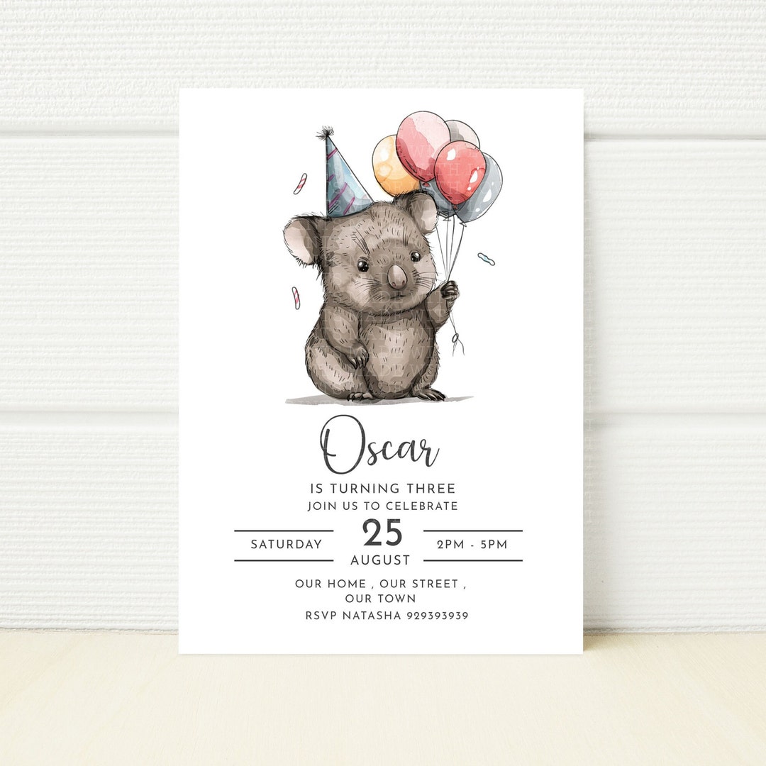 Editable Wombat Invitation Invite Printable Digital Electronic Mobile ...