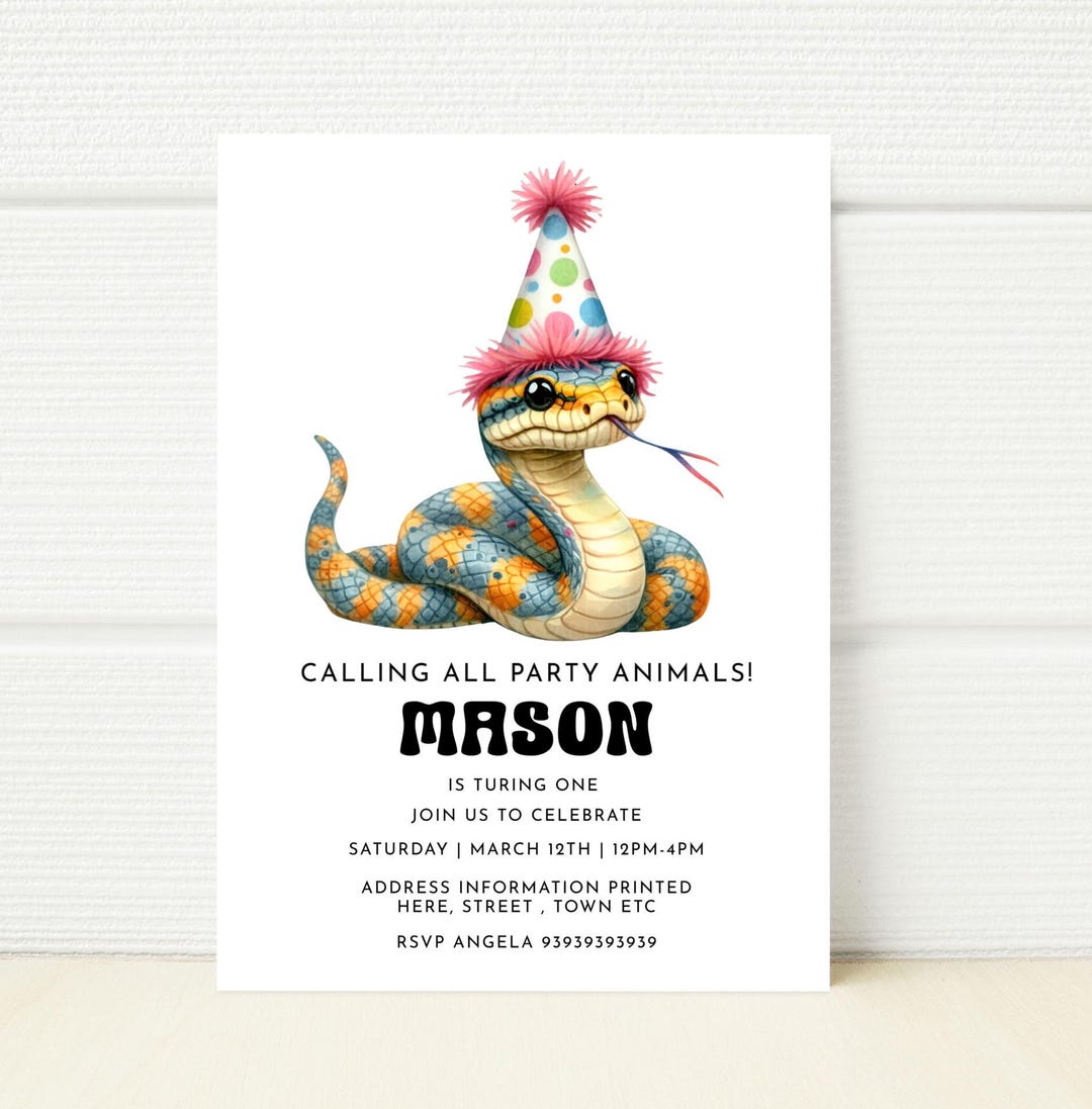 Snake Birthday Party Editable Invitation Template Girls Boys Invite ...