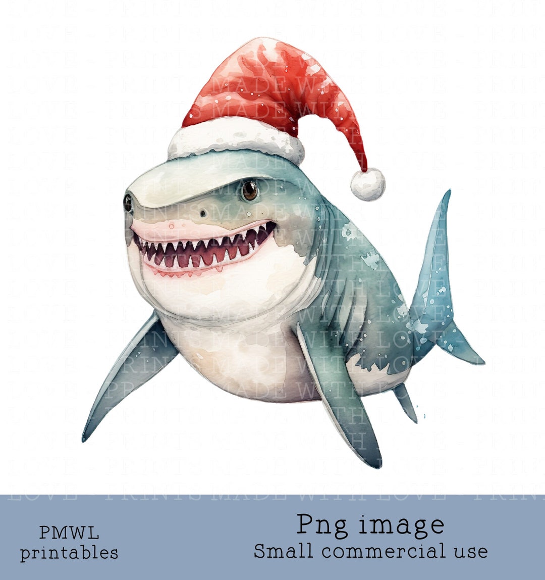 Tiburón de Navidad con sombrero de Papá Noel Diseño de sublimación ...
