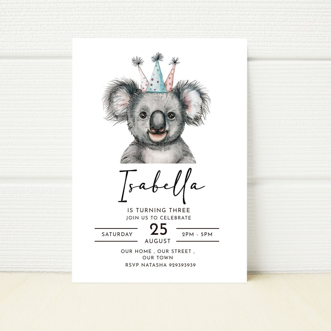 Koala Birthday Party Invitation Invite Printable Digital Personalised ...