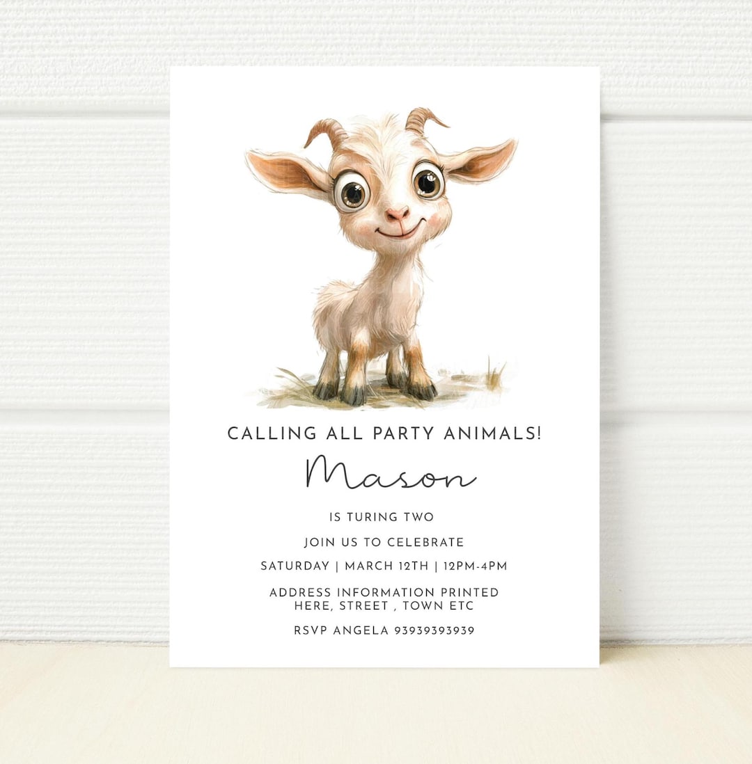 Baby Goat Birthday Party Editable Invitation Farm Party Invite Woodland ...