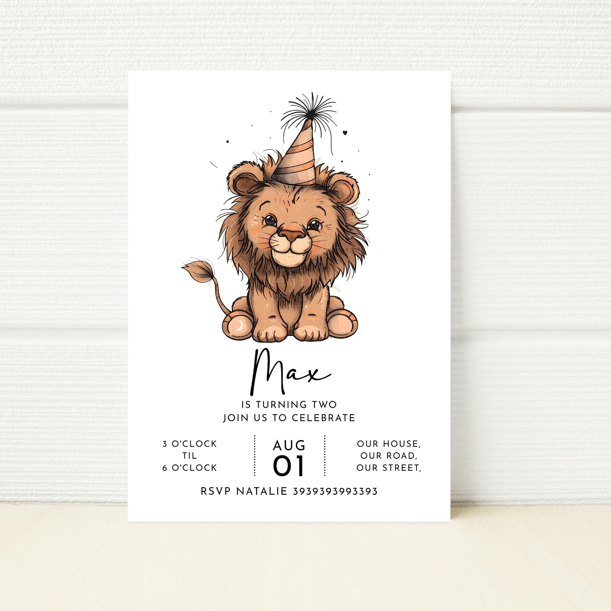 Editable Lion Birthday Party Invitation Minimalist Simple Invite Wild ...