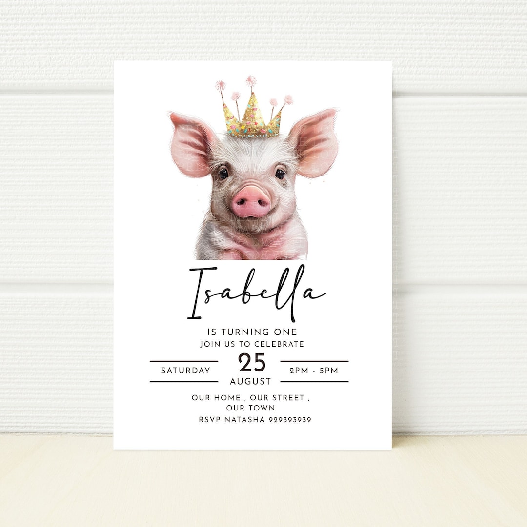 Editable Pig Birthday Party Invitation Farm Piggy Piglet Party Template ...