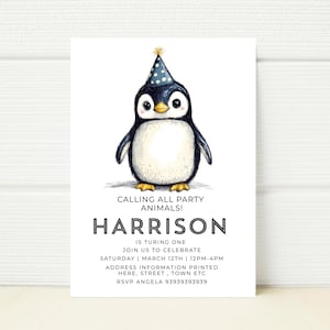 Penguin Birthday Party Invitation Digital Editable Template Printable ...