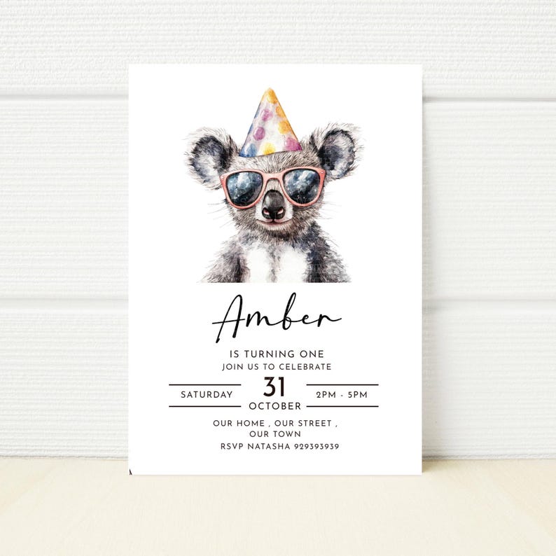 Koala Birthday Invitation Forest Woodland Camping Outback Editable ...