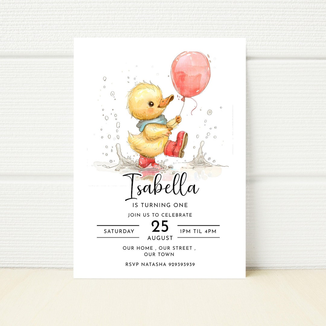Cute Duck Birthday 1st Birthday Invitation Editable Printable Invite ...