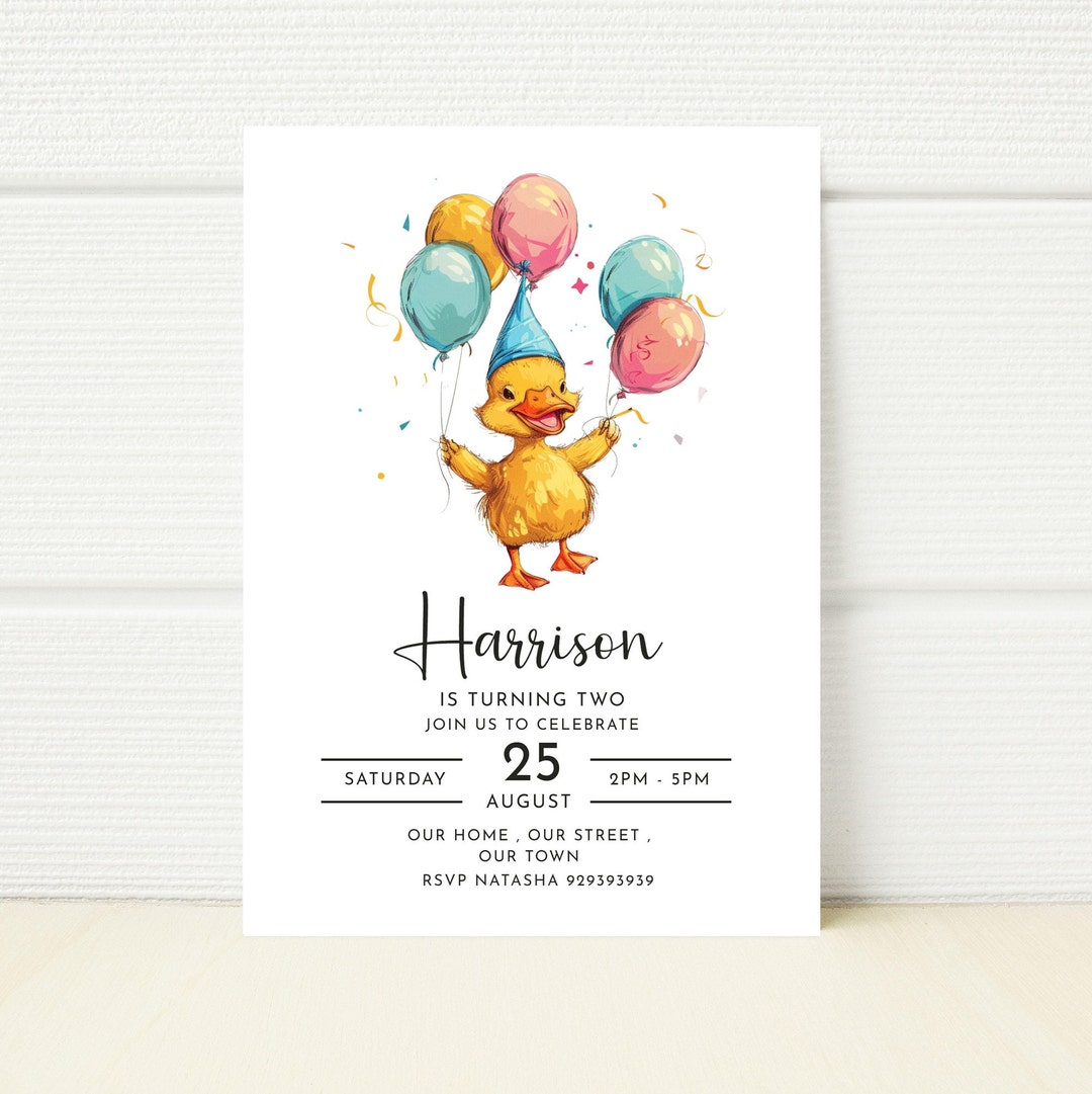 Editable Duck Birthday Party Invitation Farm Party Jungle Zoo Boys ...
