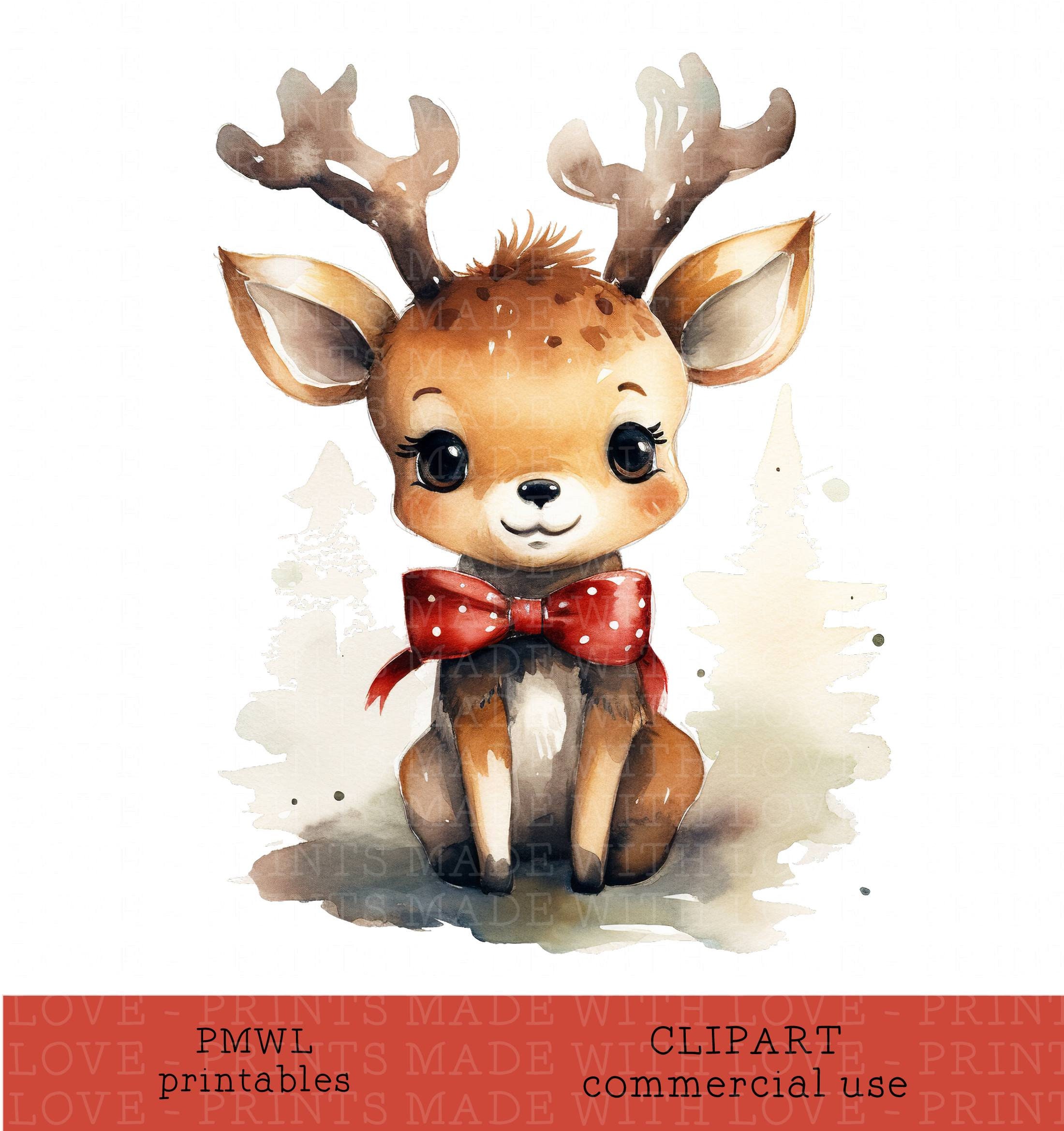 Cute Reindeer Clipart Transparent Png File Christmas Image - Etsy