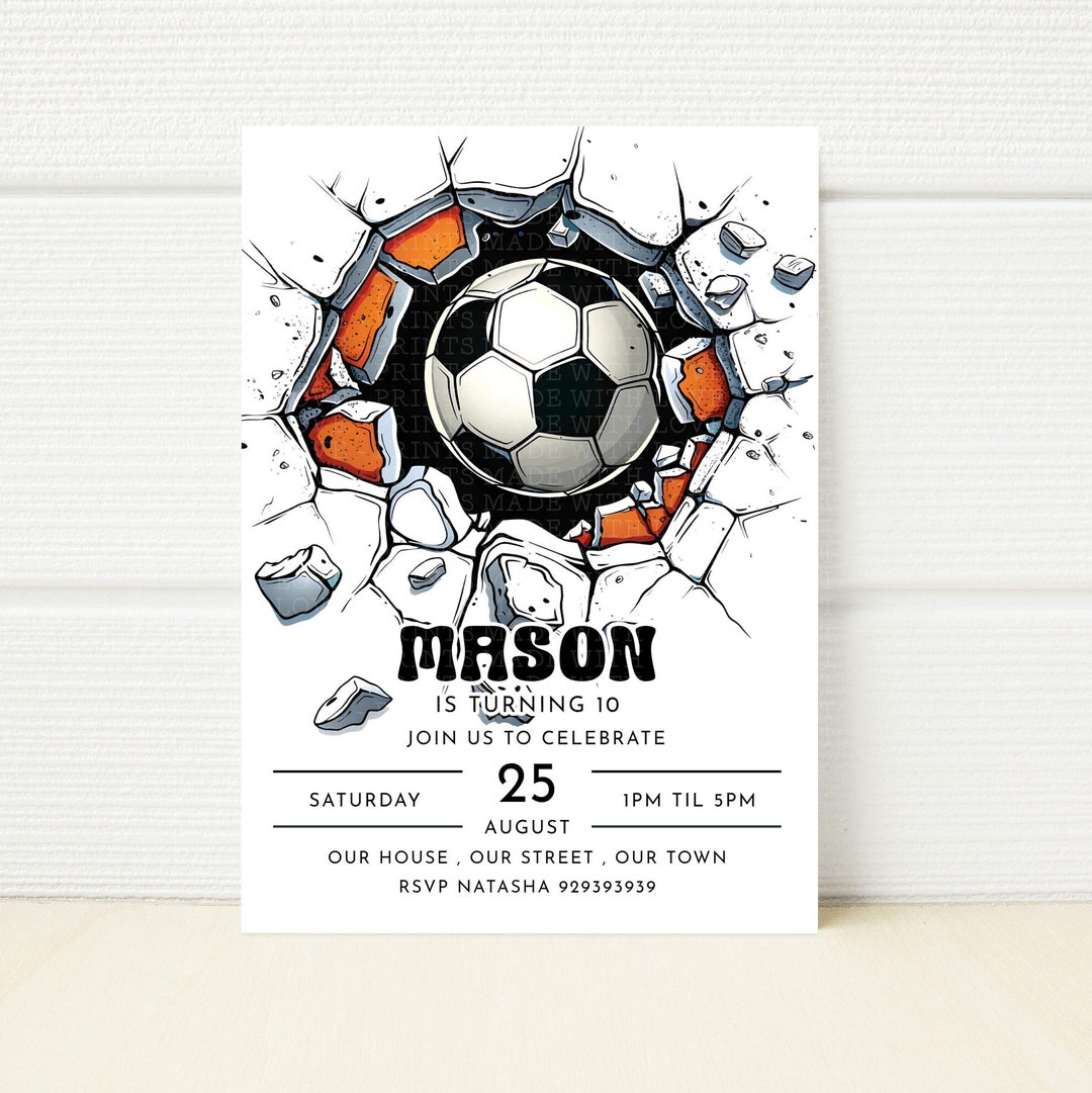 Editable Football Invitation Soccer Invite Birthday Party Footie Invite ...