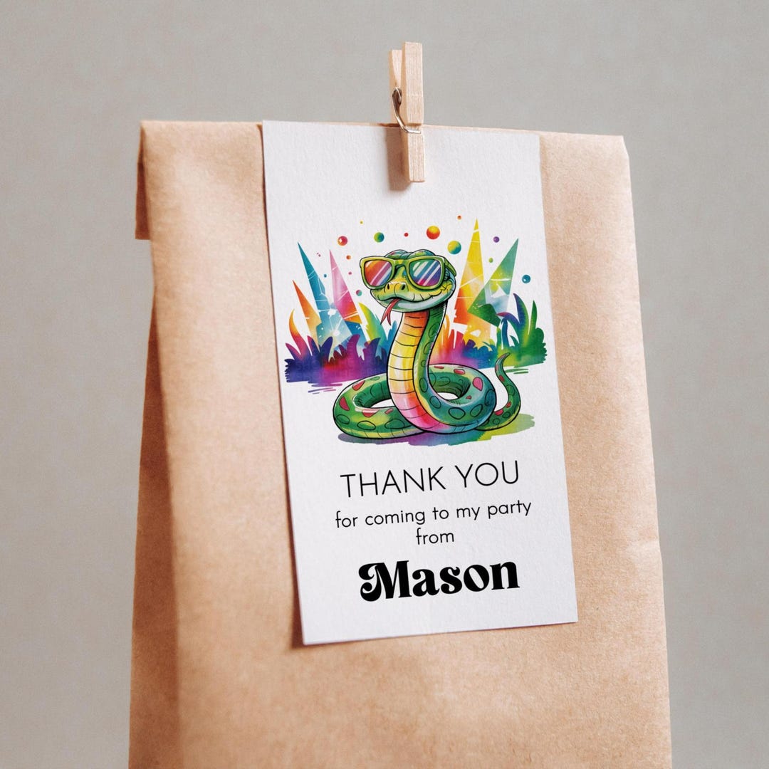 Snake Rainbow Party Glow Rave Disco UV Neon Birthday Thank You for ...