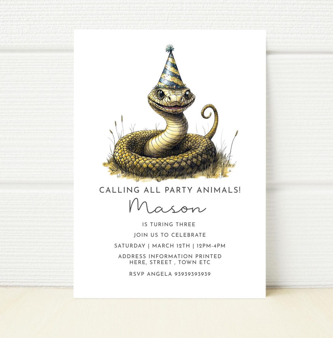 Editable Snake Birthday Party Invitation Editable Template Reptile ...