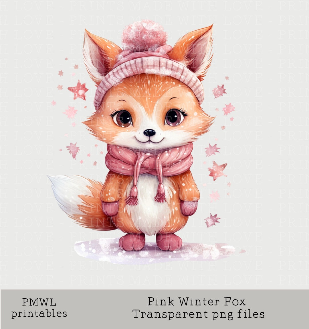 Winter Fox Clipart Pink Hat Scarf Coat Cute Fox Clipart Small ...